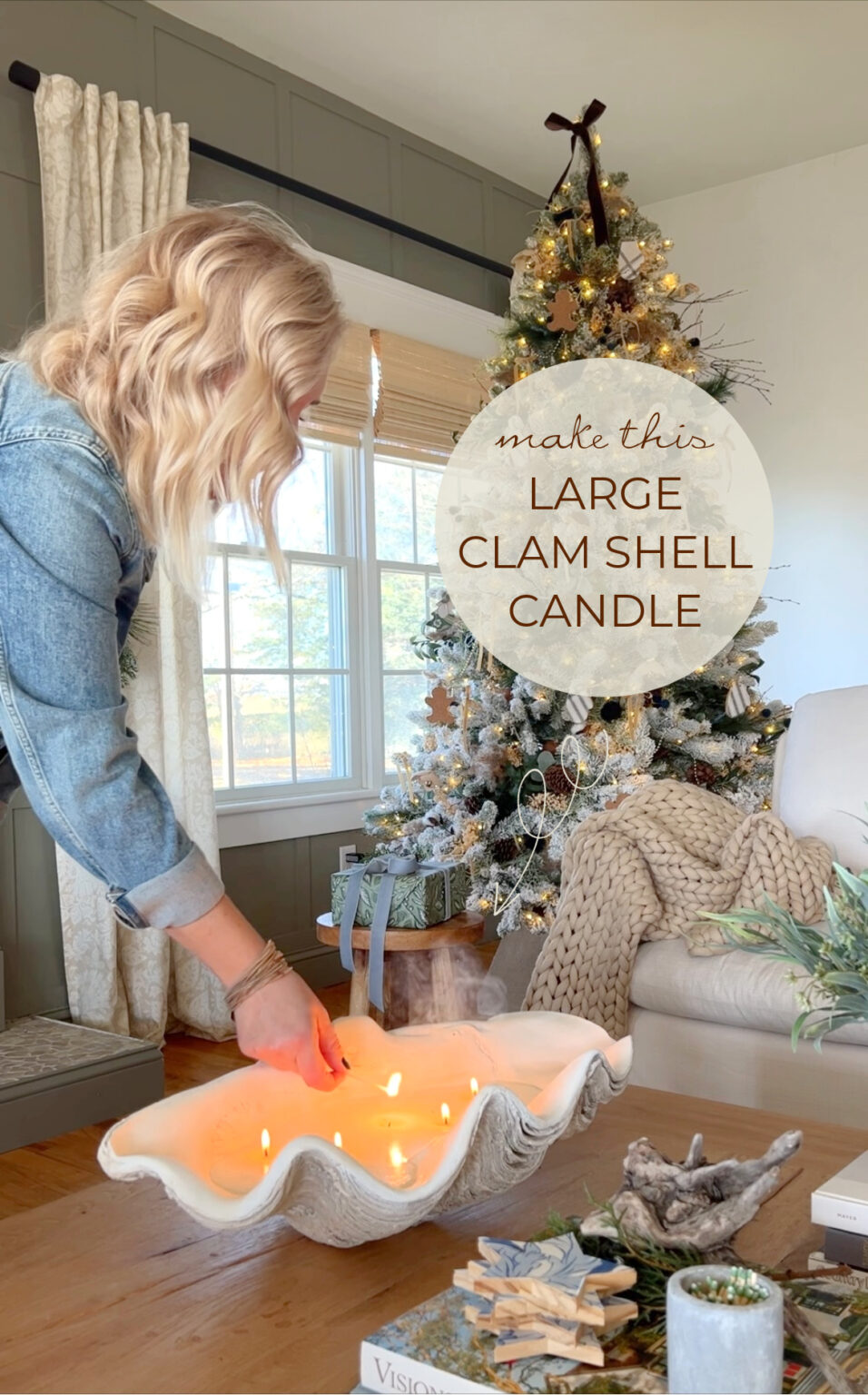 DIY Large Clam Shell Candle-Easy Coastal Christmas Idea